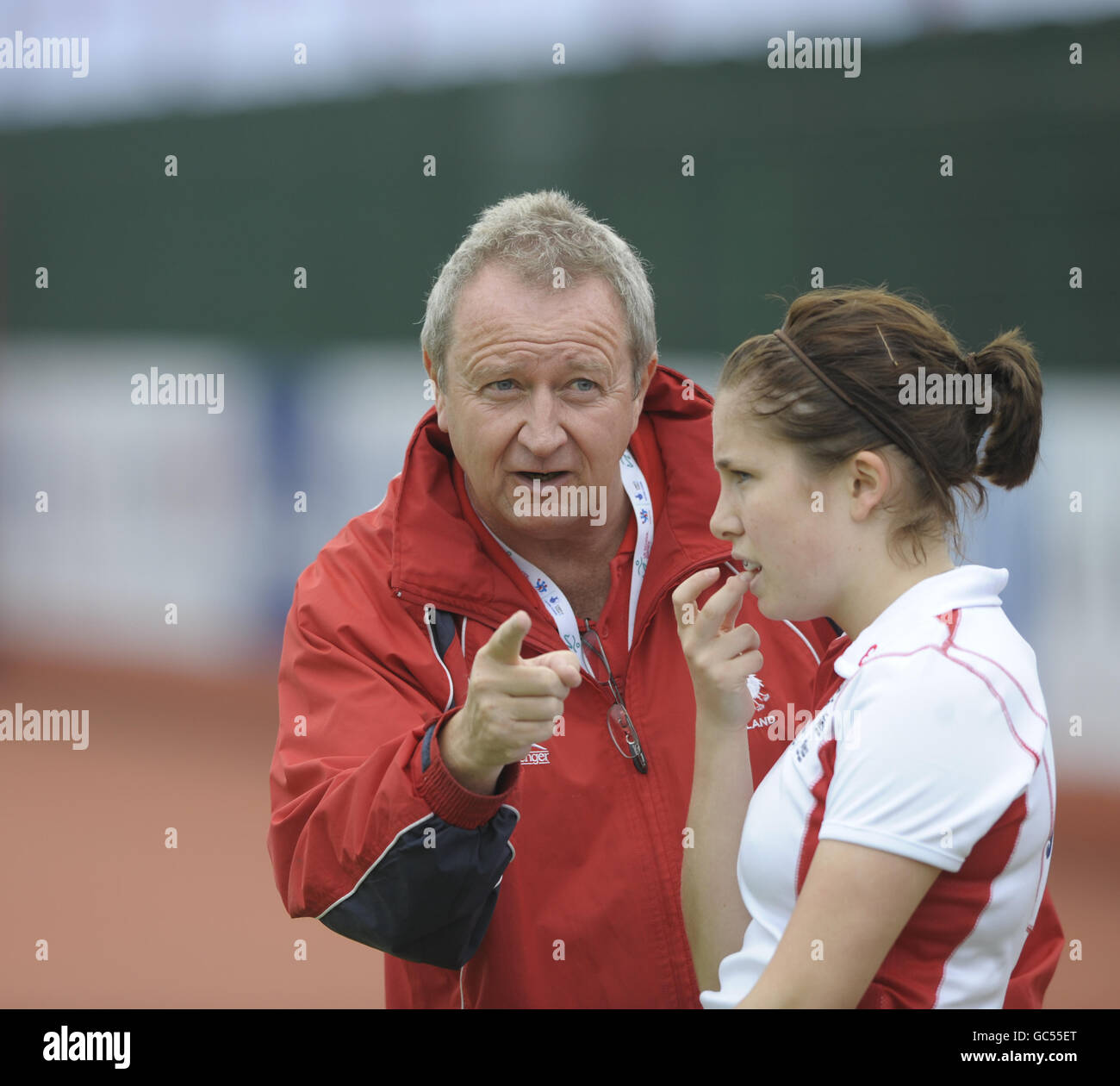 England's Martin Rodgers (left) chats with Rebecca McGuiness Stock ...