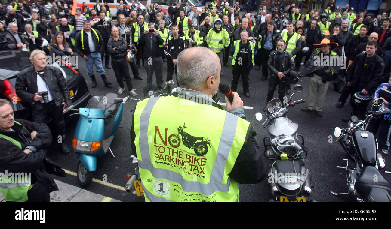 Hundreds of bikers outside Westminster City Hall, London in protest ...