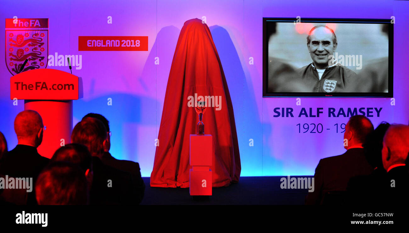 A new bust of legendary manager Sir Alf Ramsey waits to be unveiled at ...