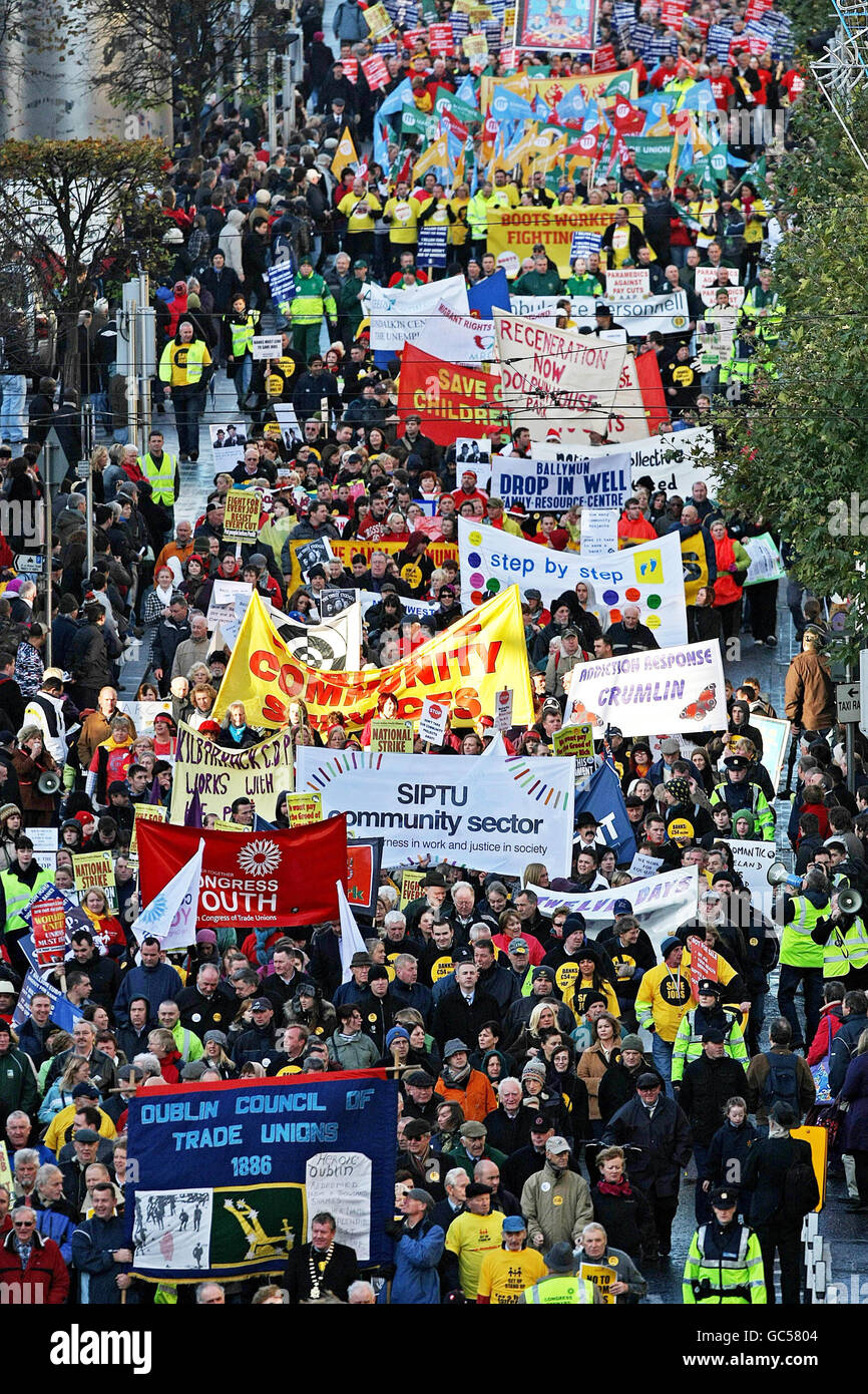 A protest organized by the Irish Congress of Trade Unions (ICTU ...