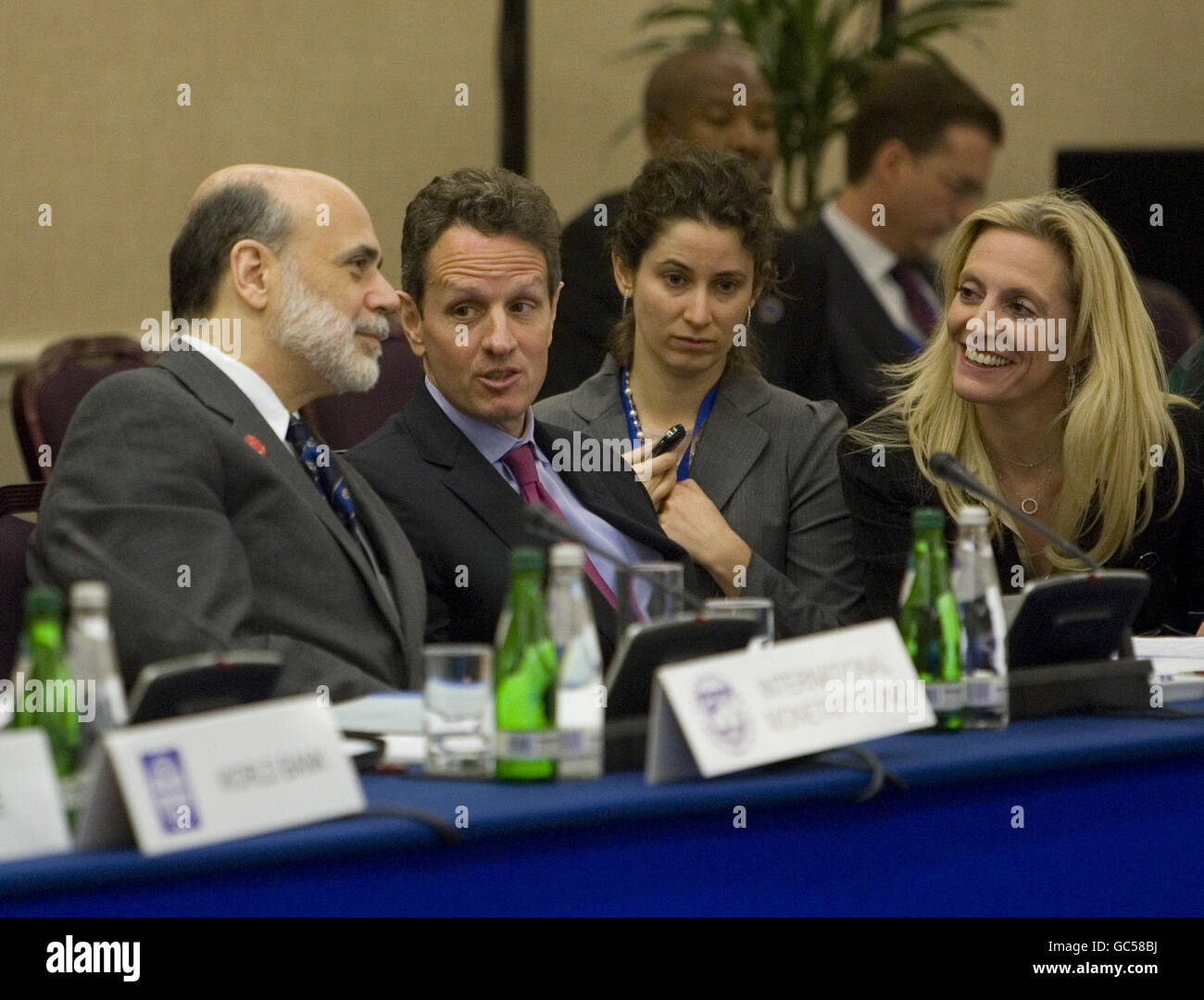 The Chairman of the US Federal Reserve Ben Bernanke (left) talks with ...
