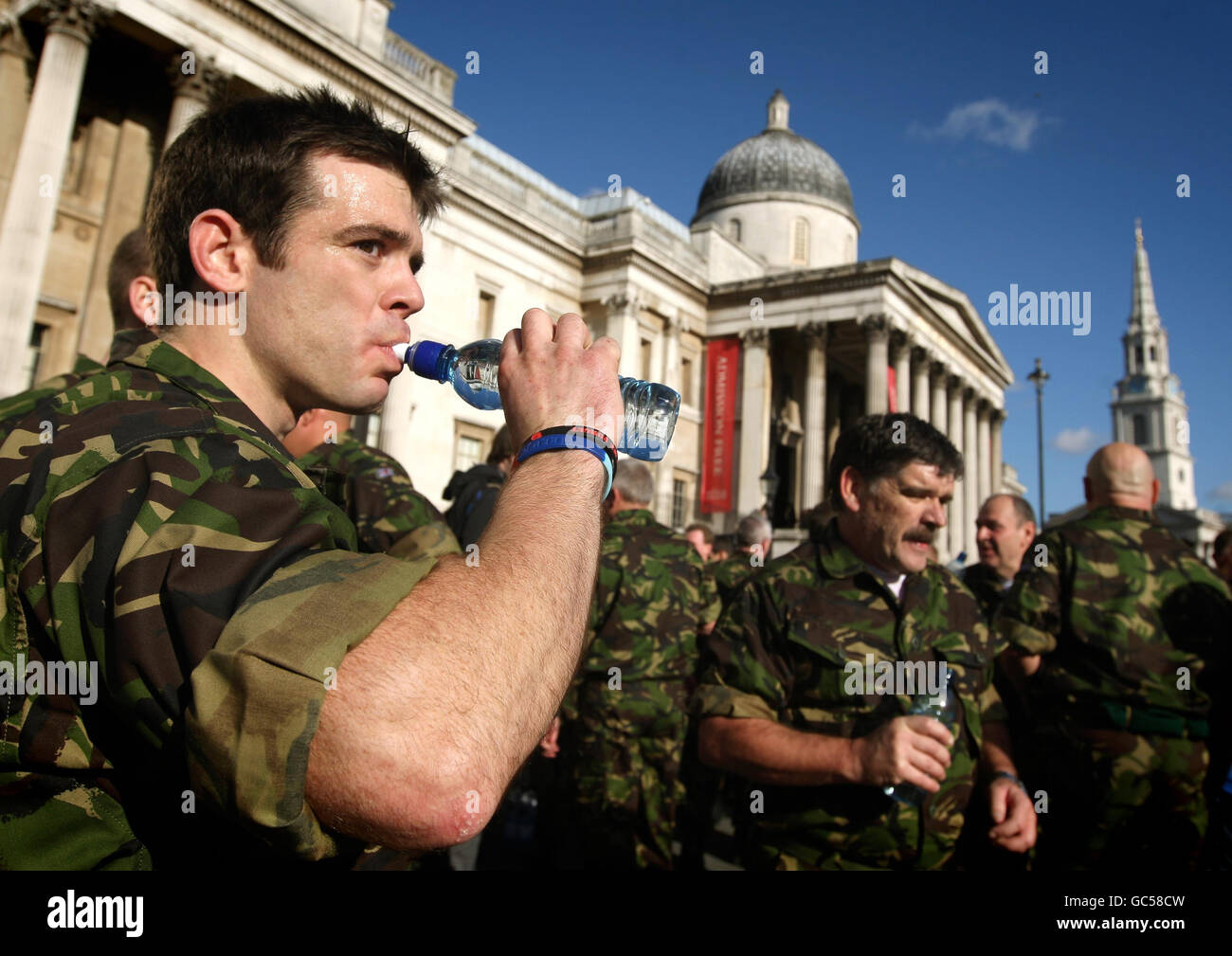 A former royal marine drinks water in trafalgar square hi-res stock ...