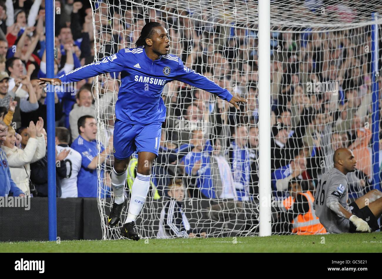 Chelseas didier drogba celebrates after the game hi-res stock ...