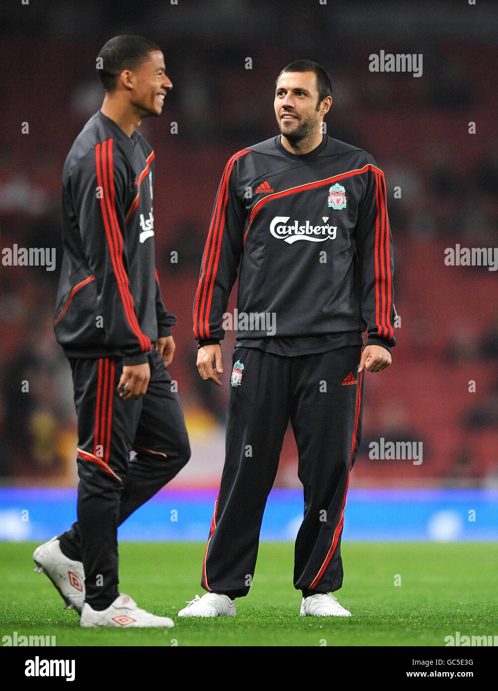 Liverpools andrea dossena right during the warm up hi-res stock ...