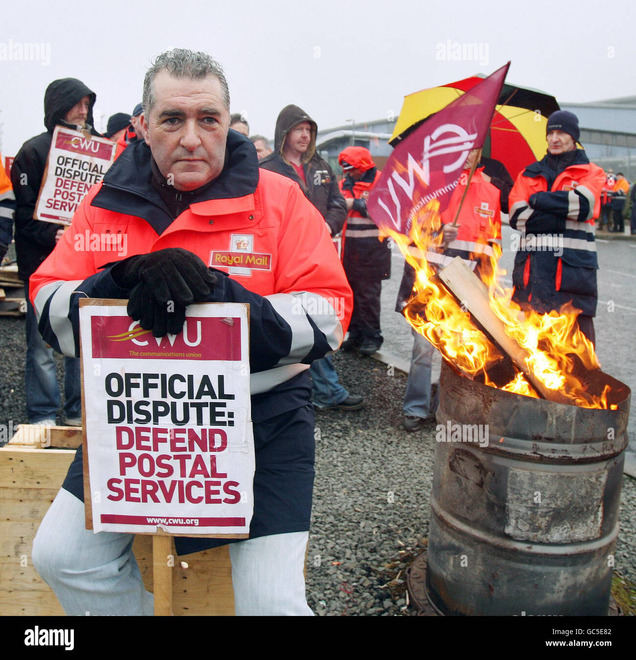 Postal workers on the picket line at the main mail sorting centre at ...