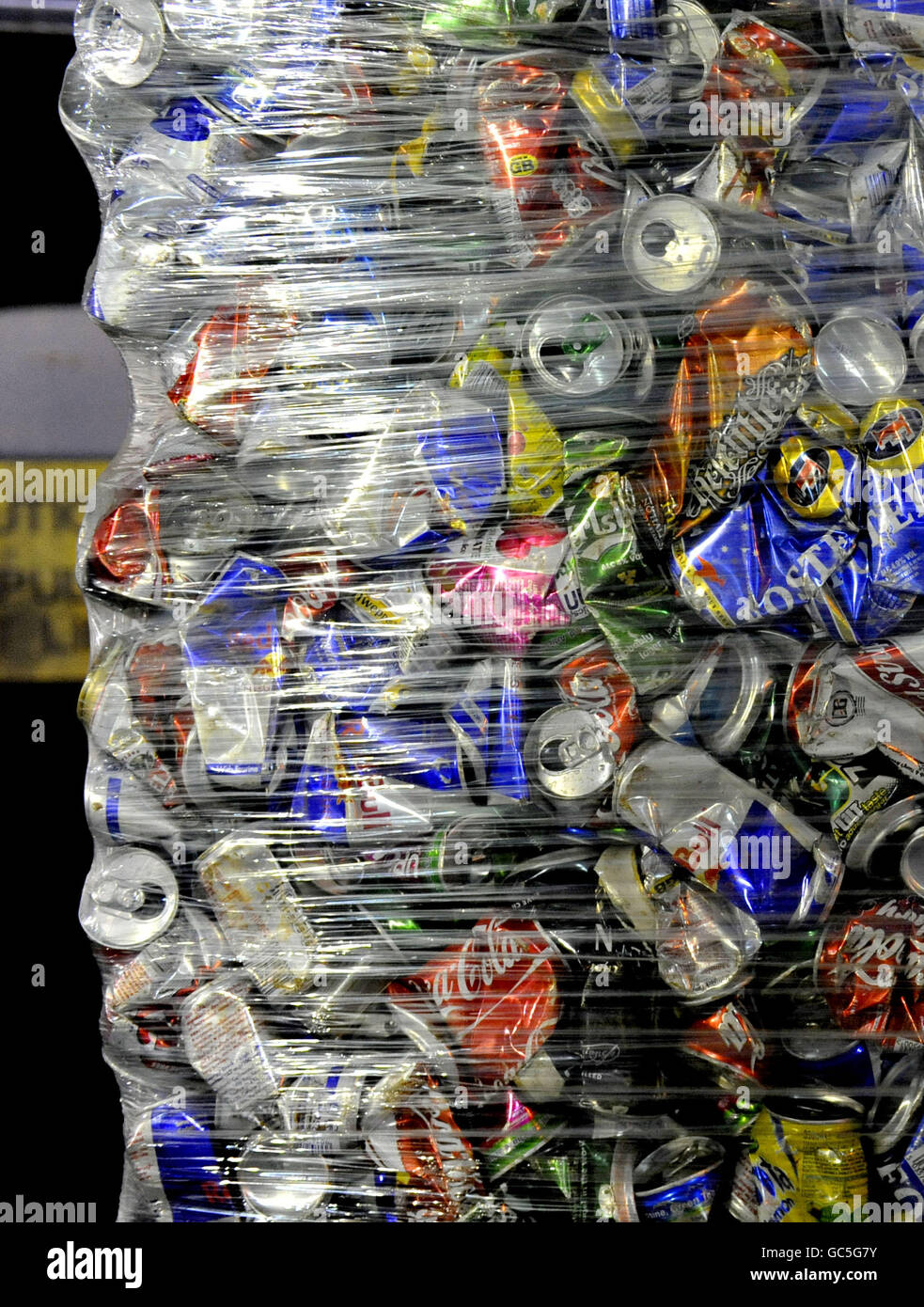 Recycling stock. Cans packed ready for recycling at Earl's Court ...