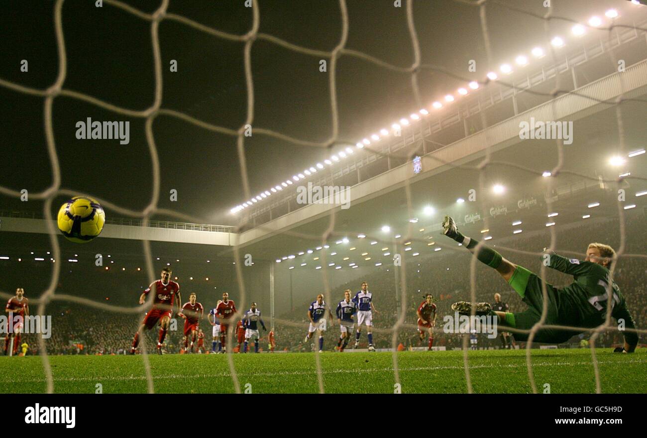 Birmingham City goalkeeper Joe Hart (right) fails to save Liverpool's ...