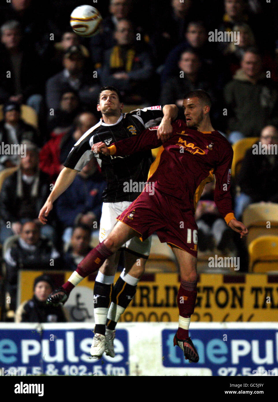 l-r; Port Vale's Robert Taylor and Bradford City's Jonathan Bateson ...