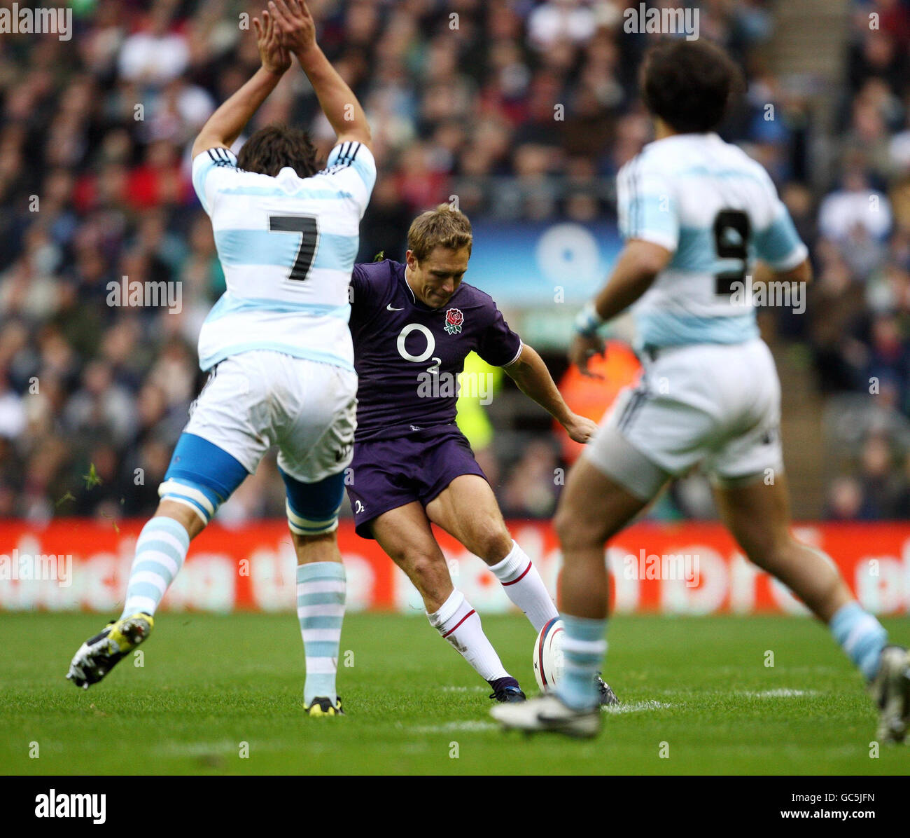 England's Jonny Wilkinson kicks a drop goal during the Investec ...