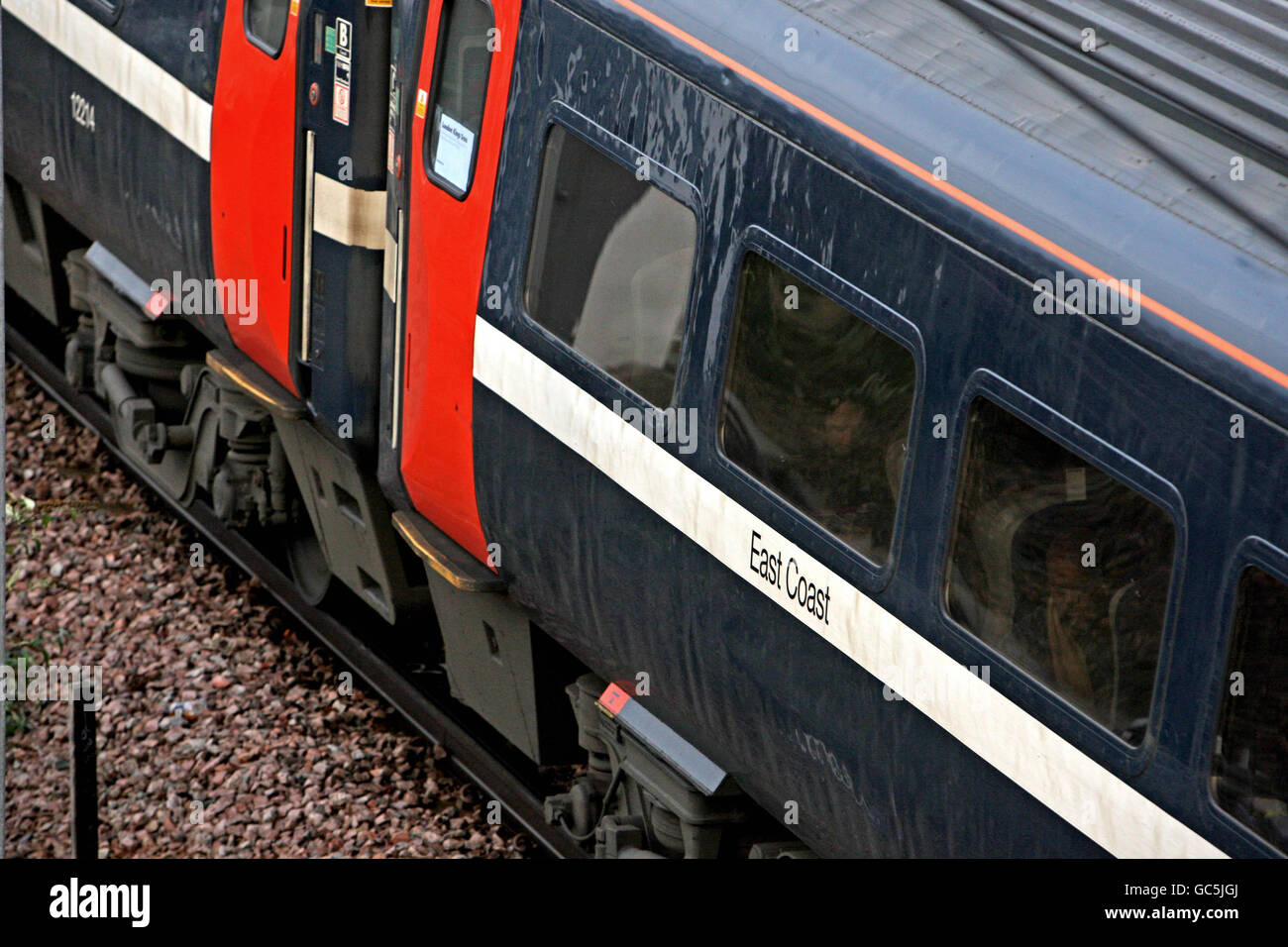 An East Coast Main Line train pulls out of Peterborough Train Station ...