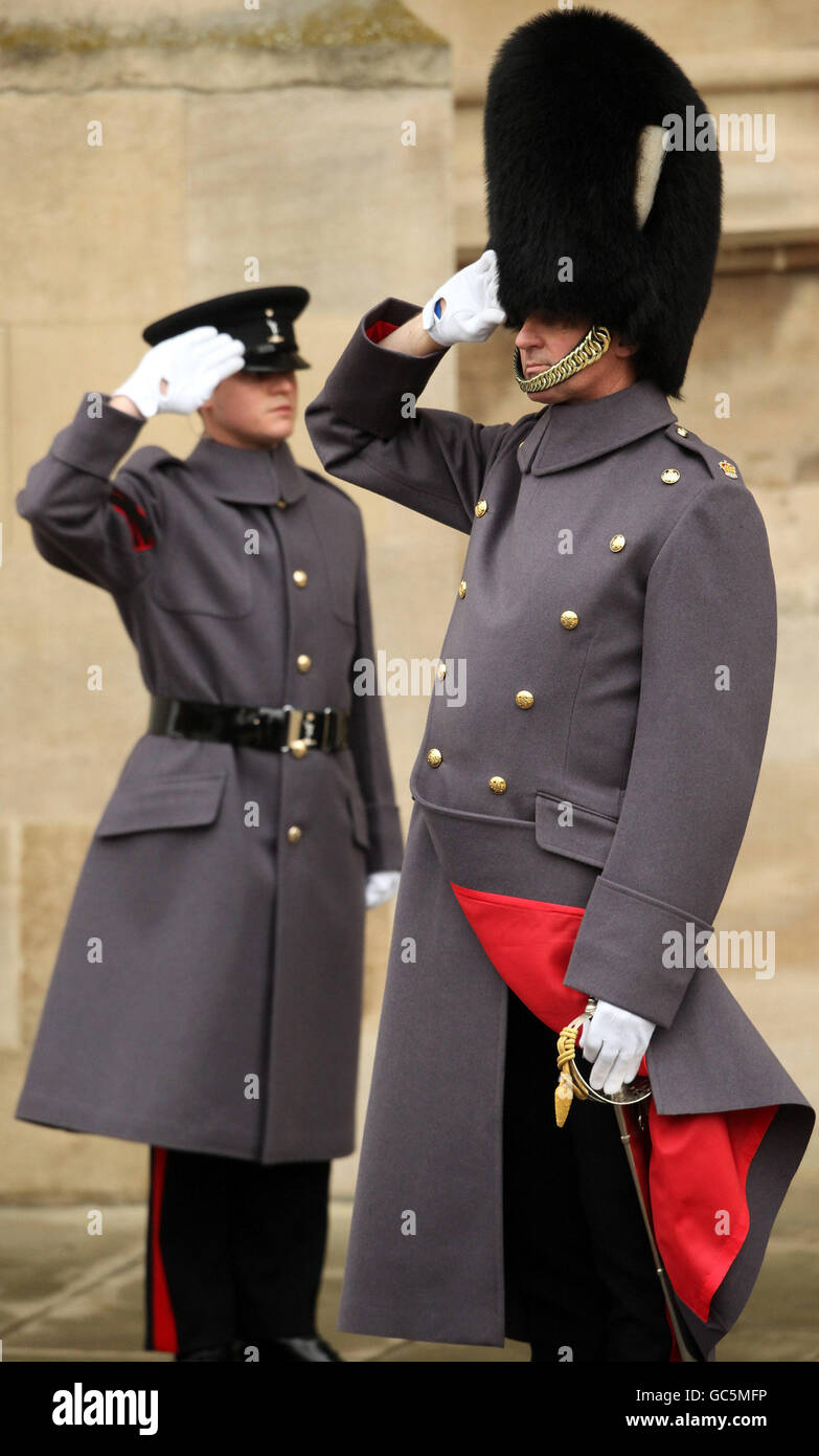Soldiers salute the departure of Britain's Queen Elizabeth II and the ...