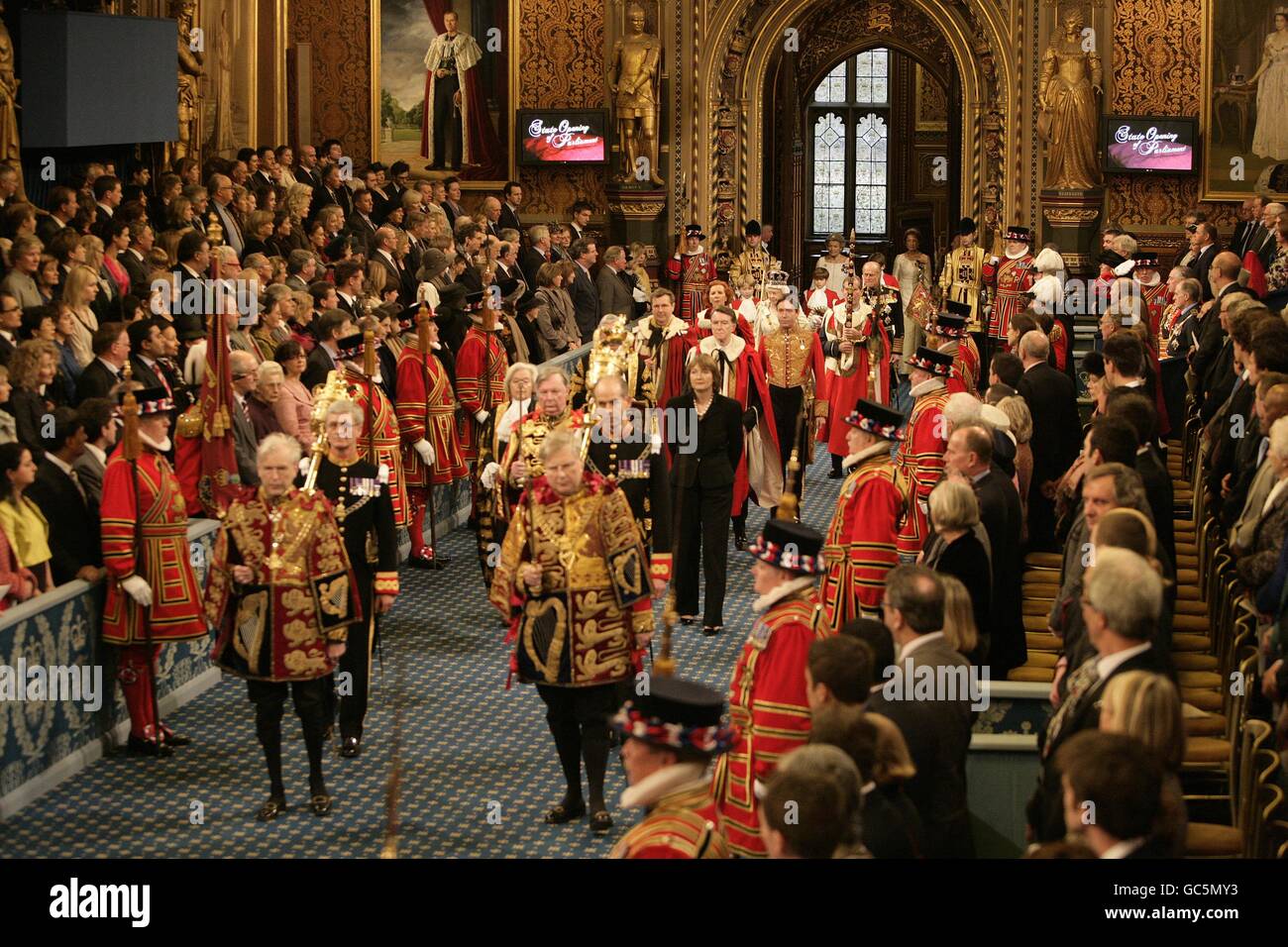 The ceremonial procession through the Royal Gallery as Queen Elizabeth ...