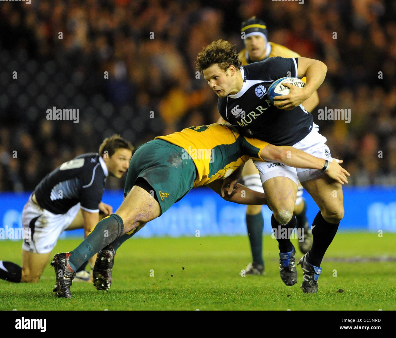 Rugby rugbyu scotland full length tackling mangrr hi-res stock ...