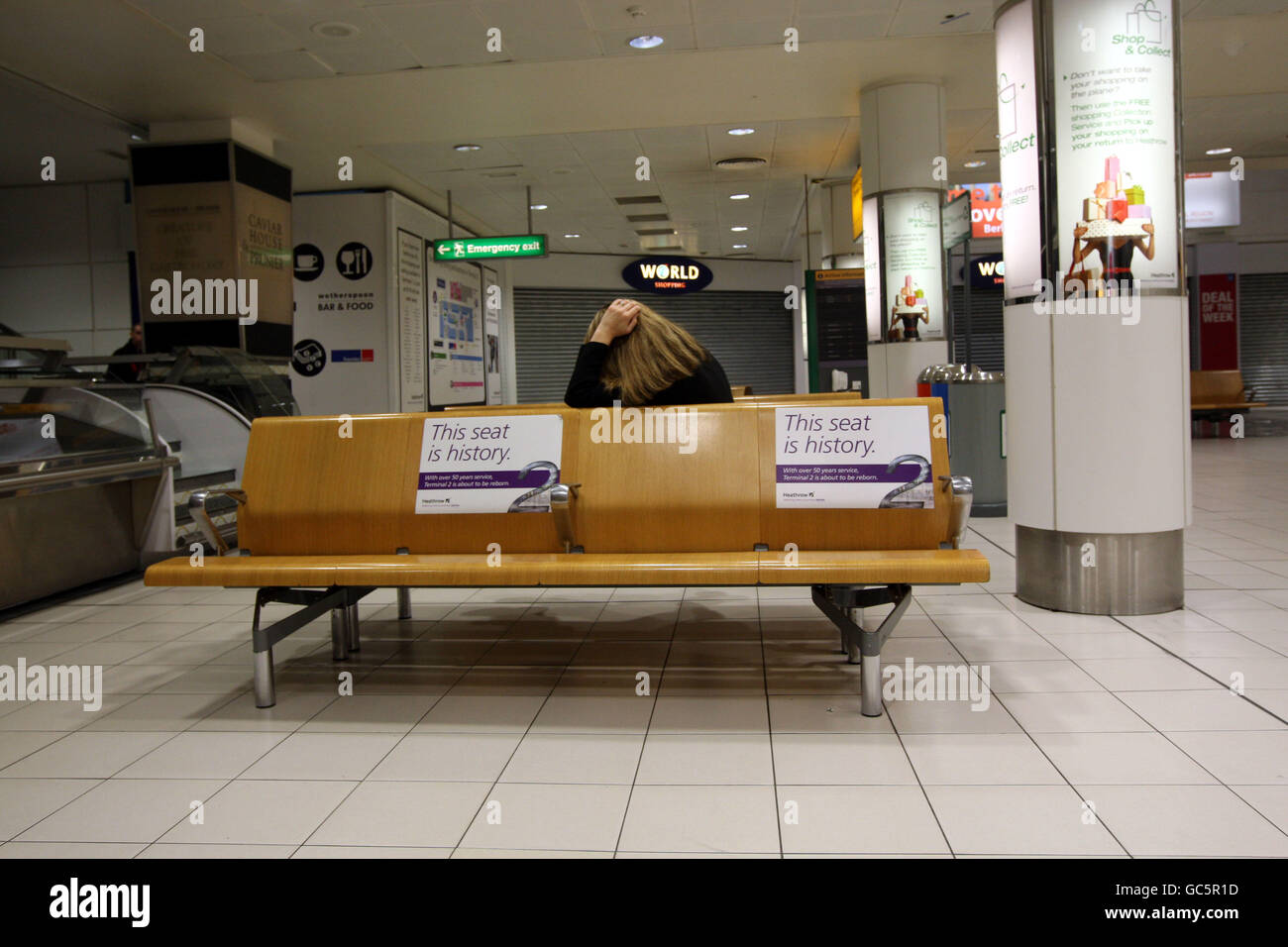 Signs erected to mark the closing of Terminal Two at Heathrow Airport ...