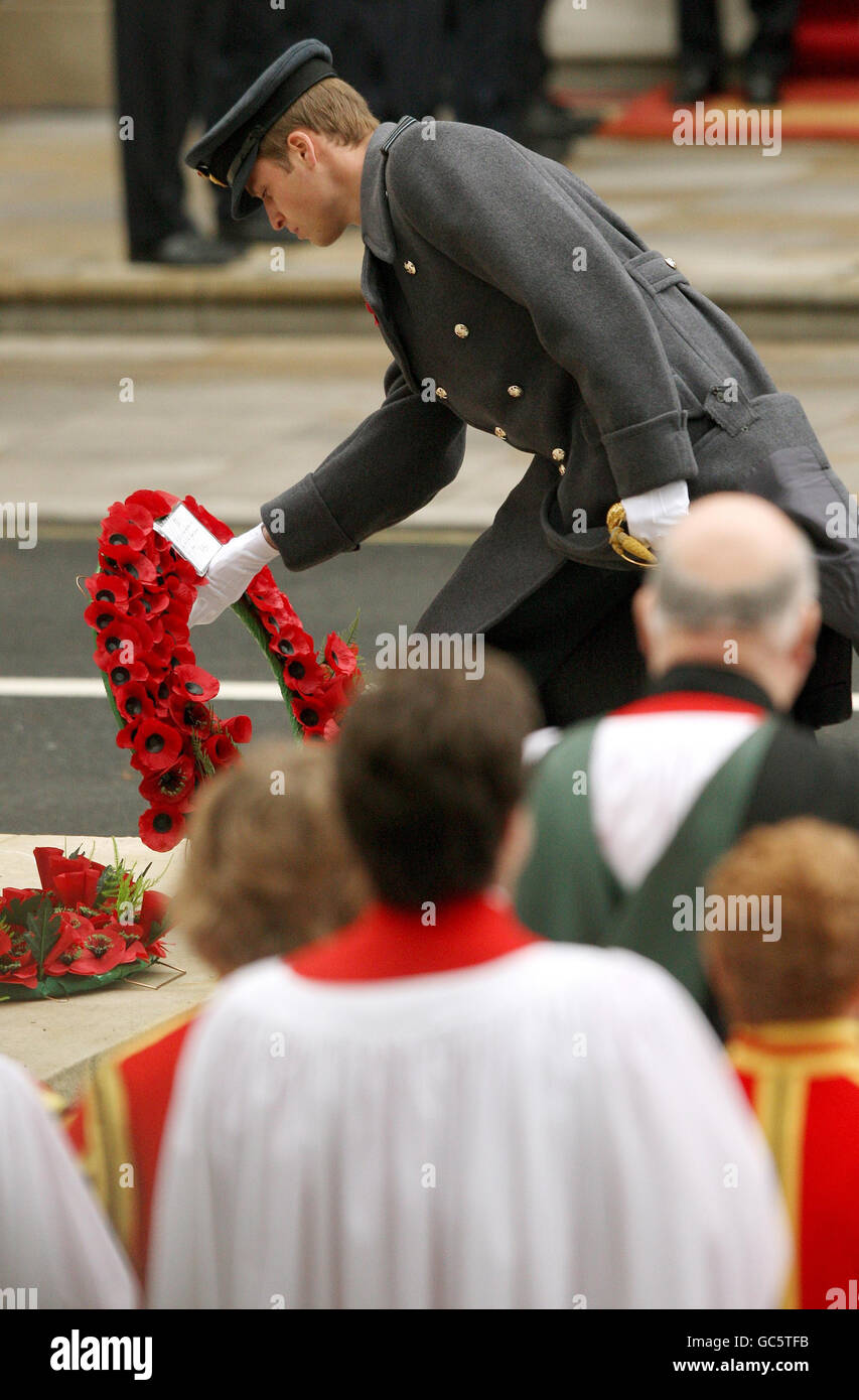 Prince William lays a wreath at the Cenotaph, on Whitehall, Westminster ...
