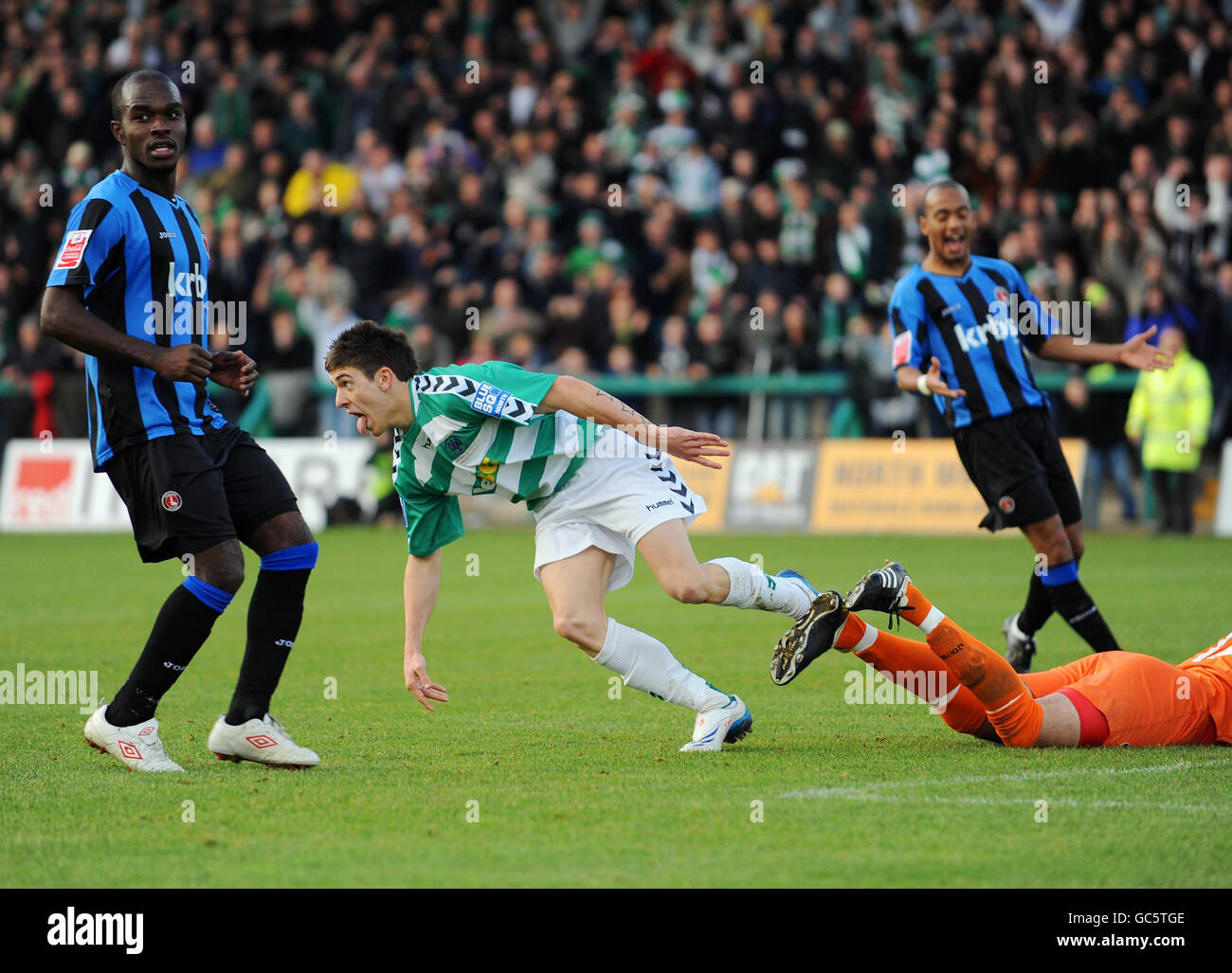 Northwich's Wayne Riley (second from left) celebrates after scoring his ...