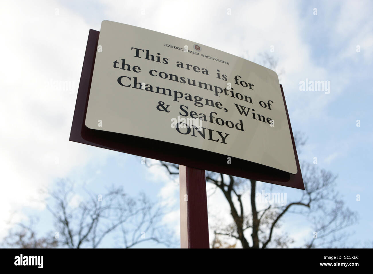 Horse Racing - Haydock Park. A general view of signage at Haydock Park ...