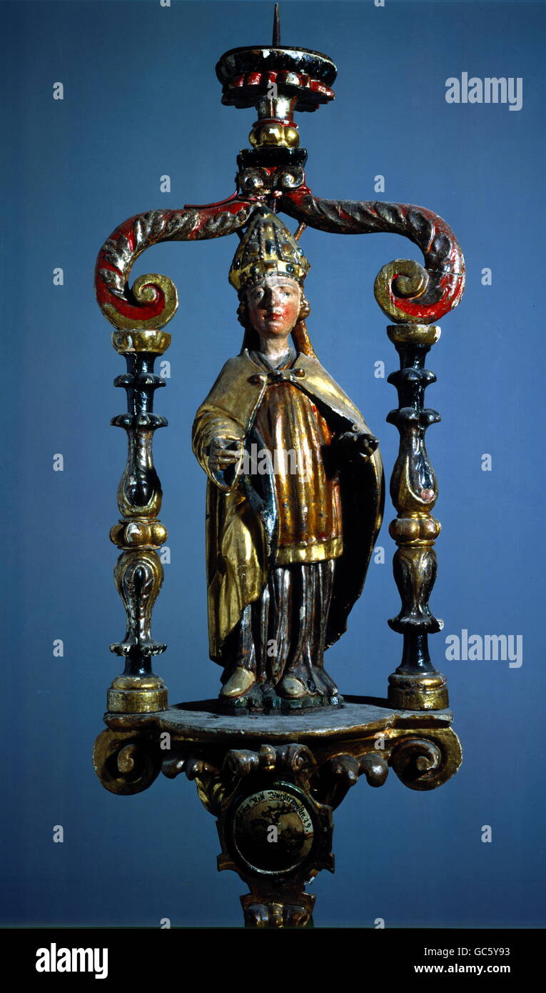 religion, Christianity, items, candlestick with depiction of a bishop ...