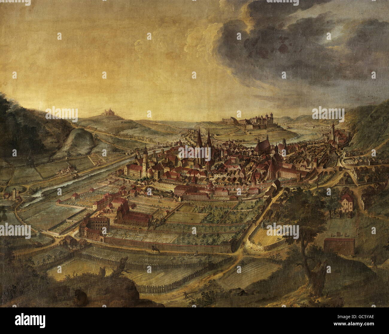 geography / travel, Germany, Bavaria, Eichstaett, city view, painting ...