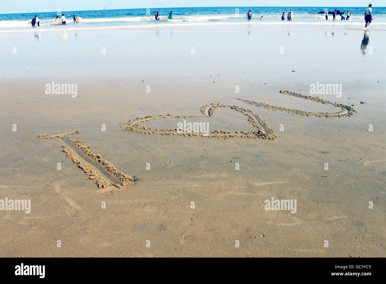 I love you beach writing. I love U written on the beach for your love ...