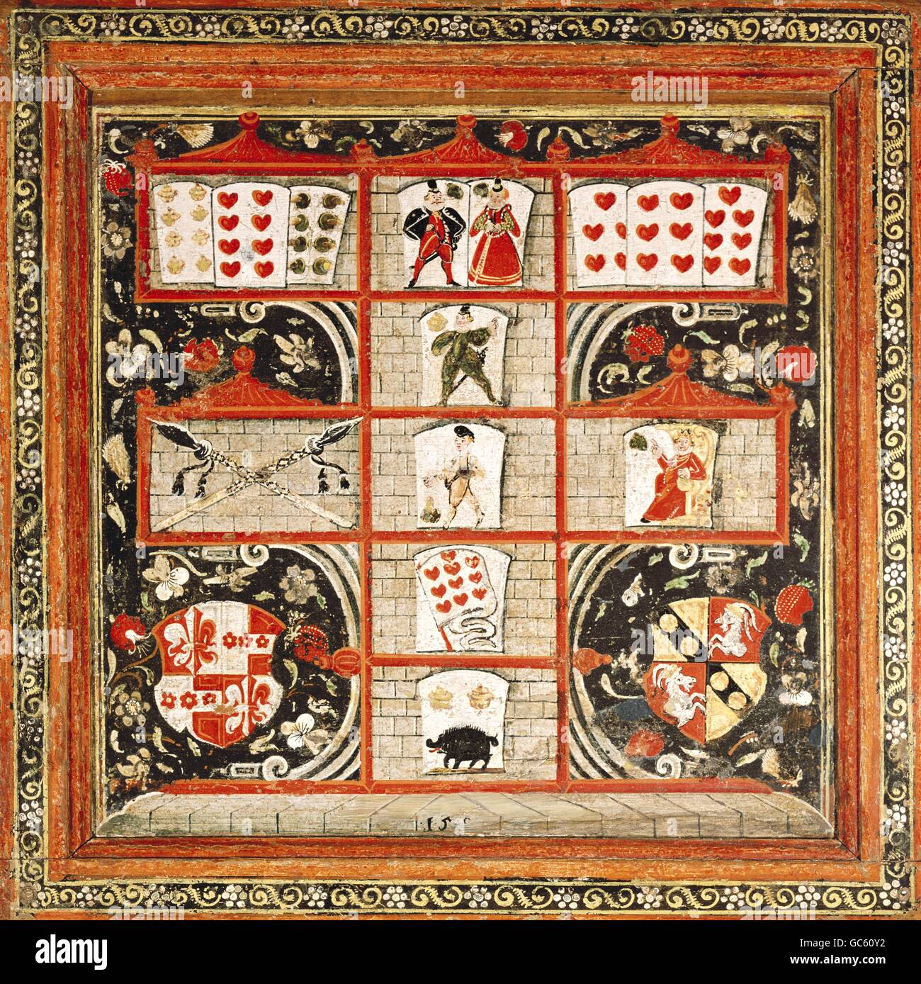 game and gambling, board games, poch board with house of luck, tempera ...