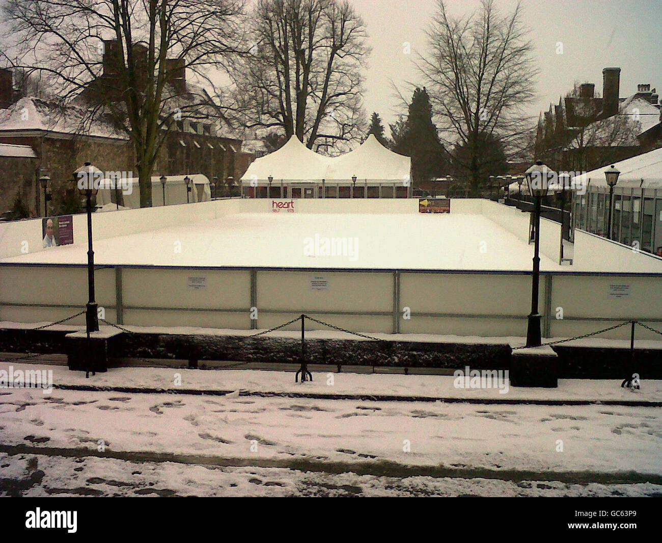 A general view of the ice rink in the grounds of Winchester Cathedral ...