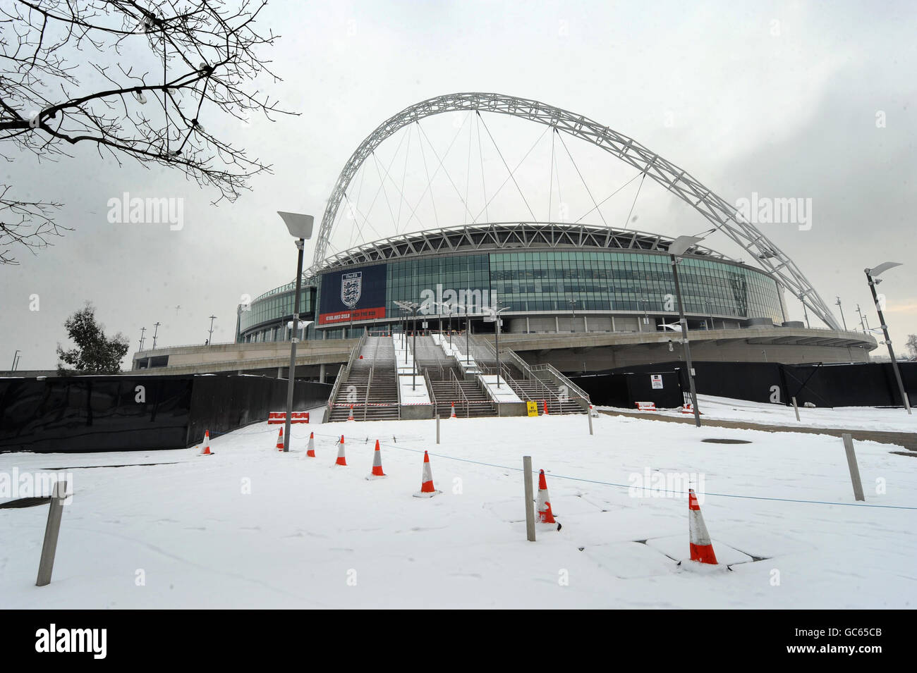 A snowy Wembley Stadium, London, is seen as swathes of Britain were hit ...
