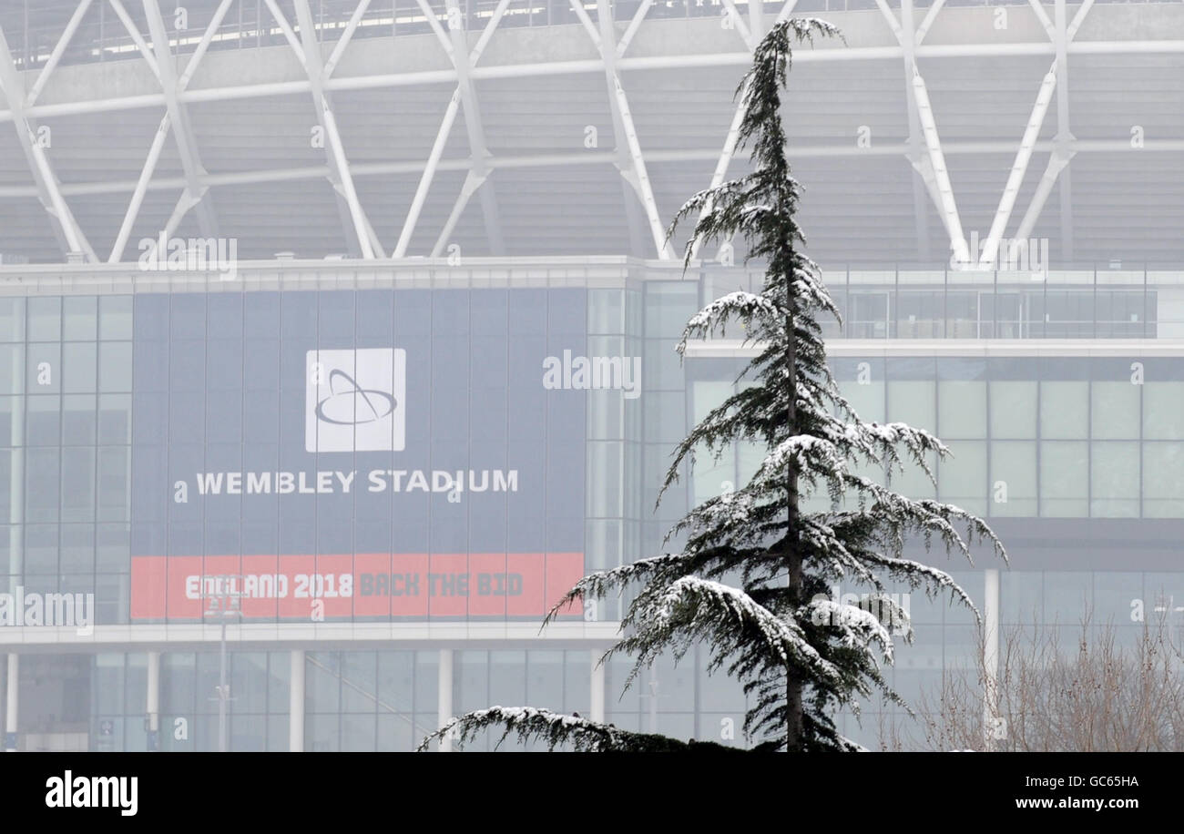 A snowy Wembley Stadium, London, is seen as swathes of Britain were hit ...