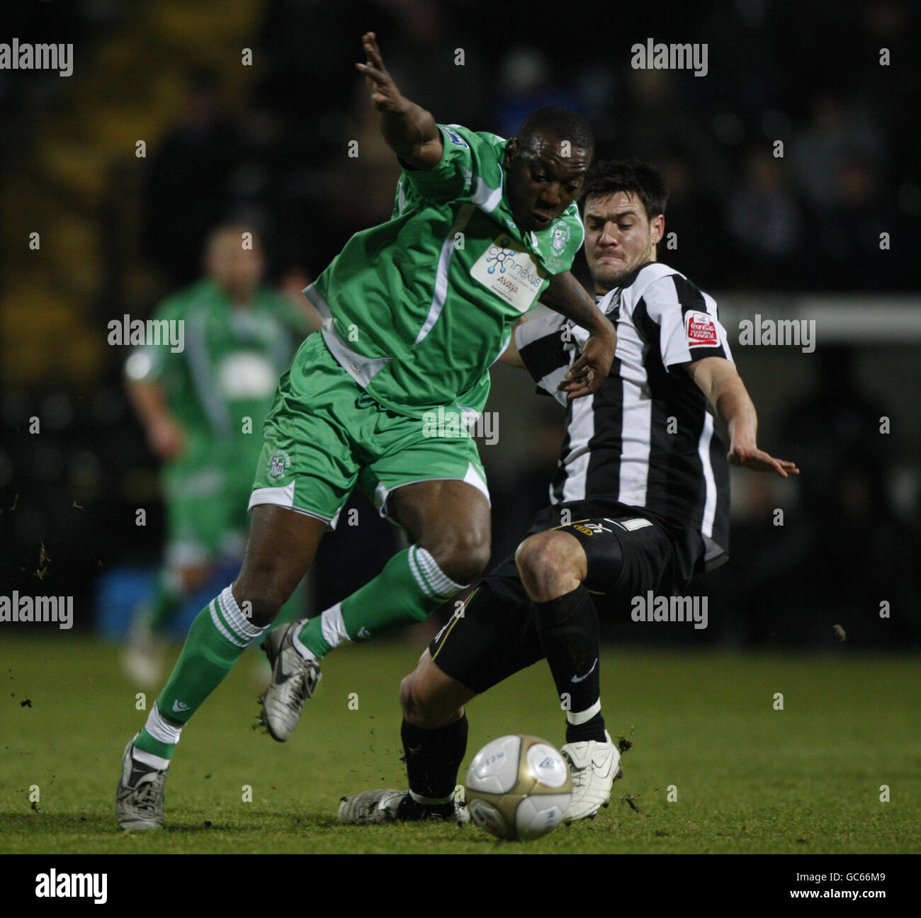 Forest Green's Isaiah Rankin skips past a challenge from Notts County's ...