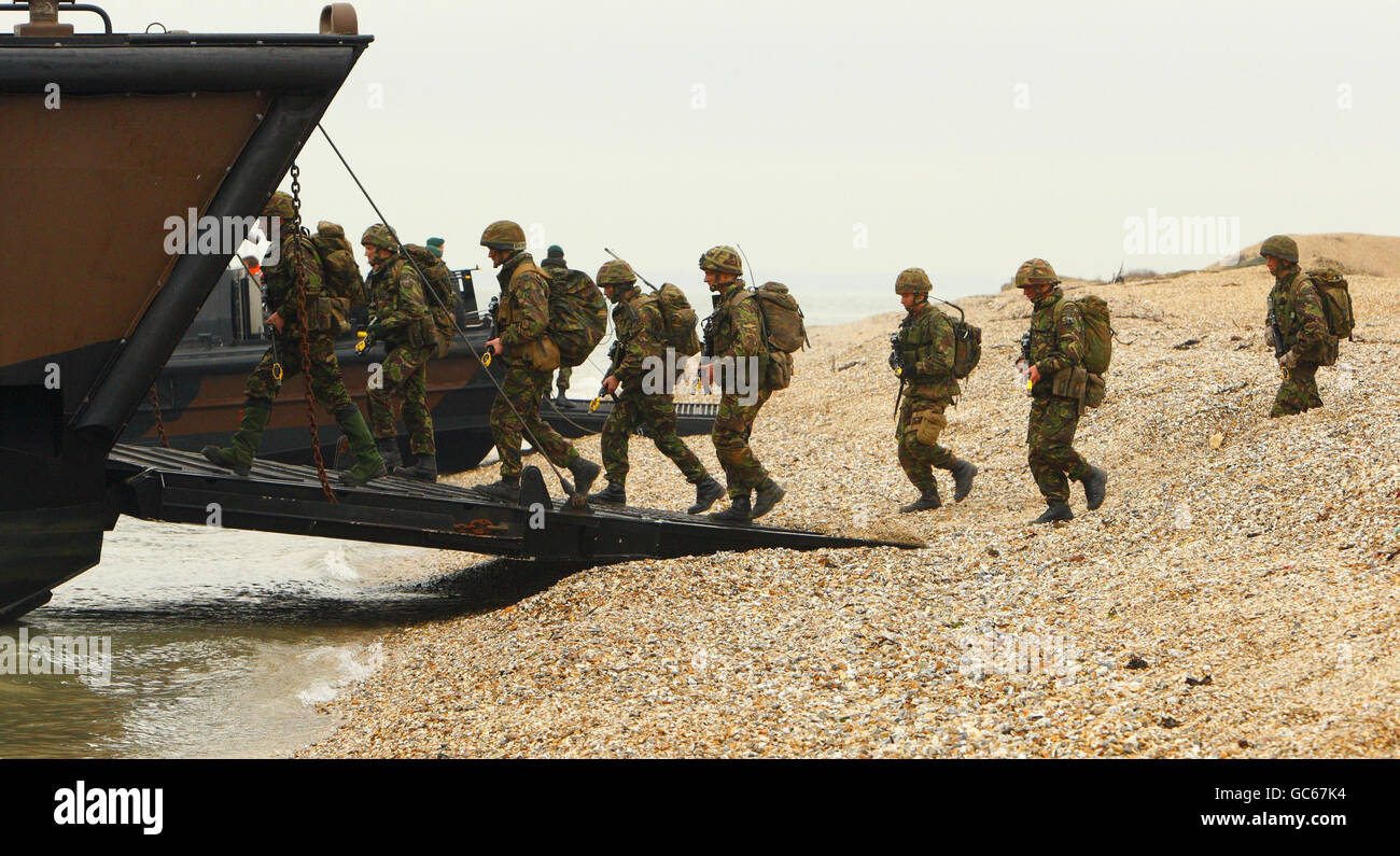 42 Commando Royal Marines after they stormed the beach at Browndown ...