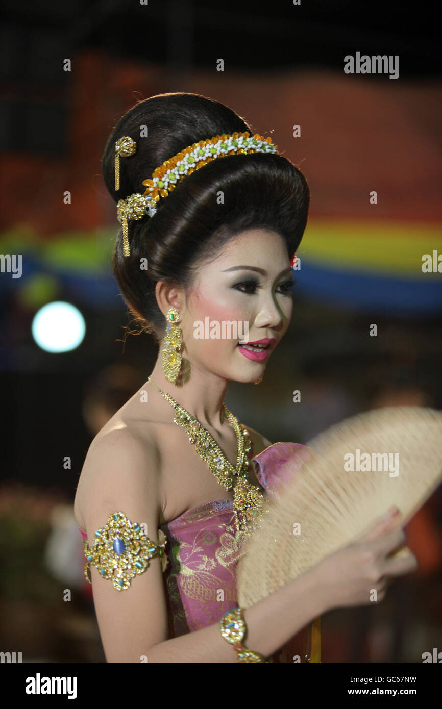 women on a Beauty Miss competition at the Bun Bang Fai Festival or ...
