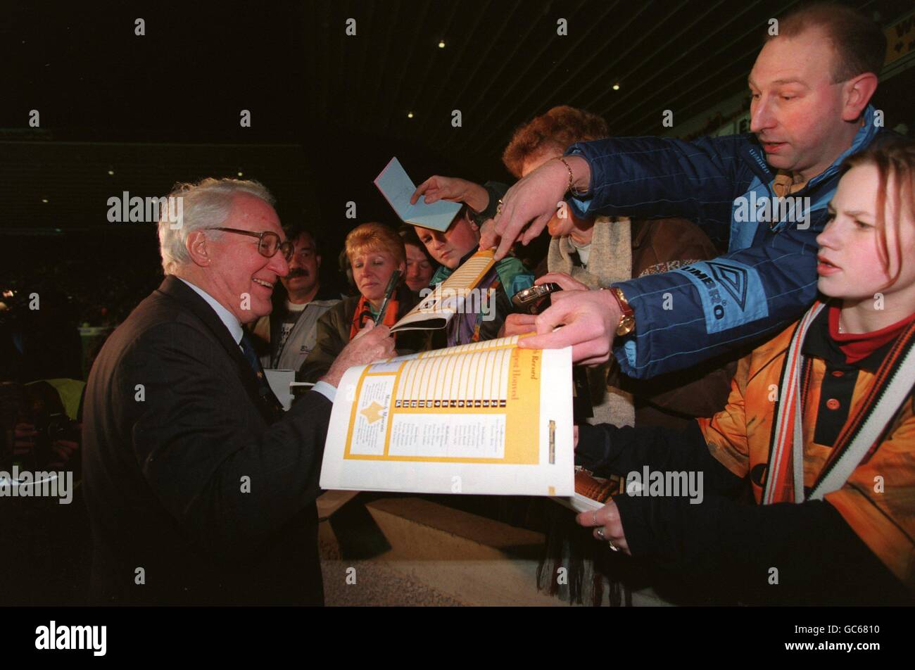 WOLVES CHAIRMAN SIR JACK HAYWARD SIGNS AUTOGRAPHS AT THE NEW STADIUM ...