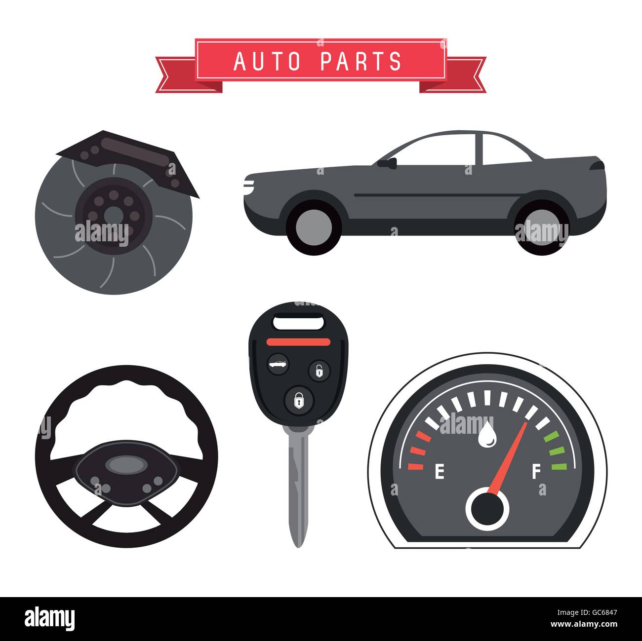 Machine icon set. Auto part design. Vector graphic Stock Vector Image ...