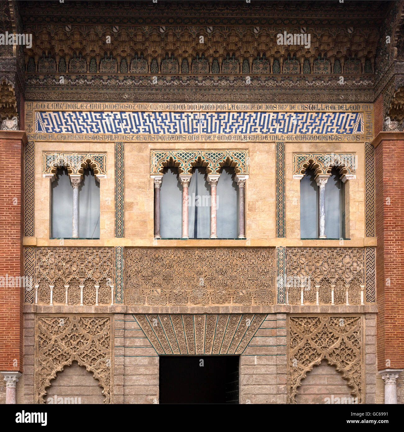 Detailed view of the mudejar facade of the King Peter of Castile in the ...