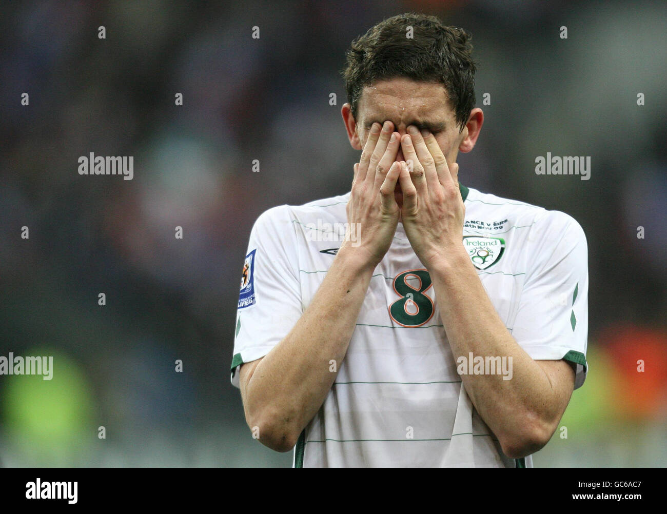 Republic of Ireland's Keith Andrews (right) stands dejected after the ...