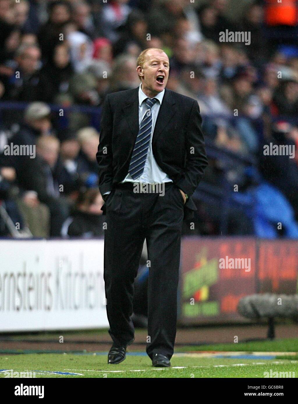 Bolton Wanderers manager Gary Megson shouts orders on the touchline ...