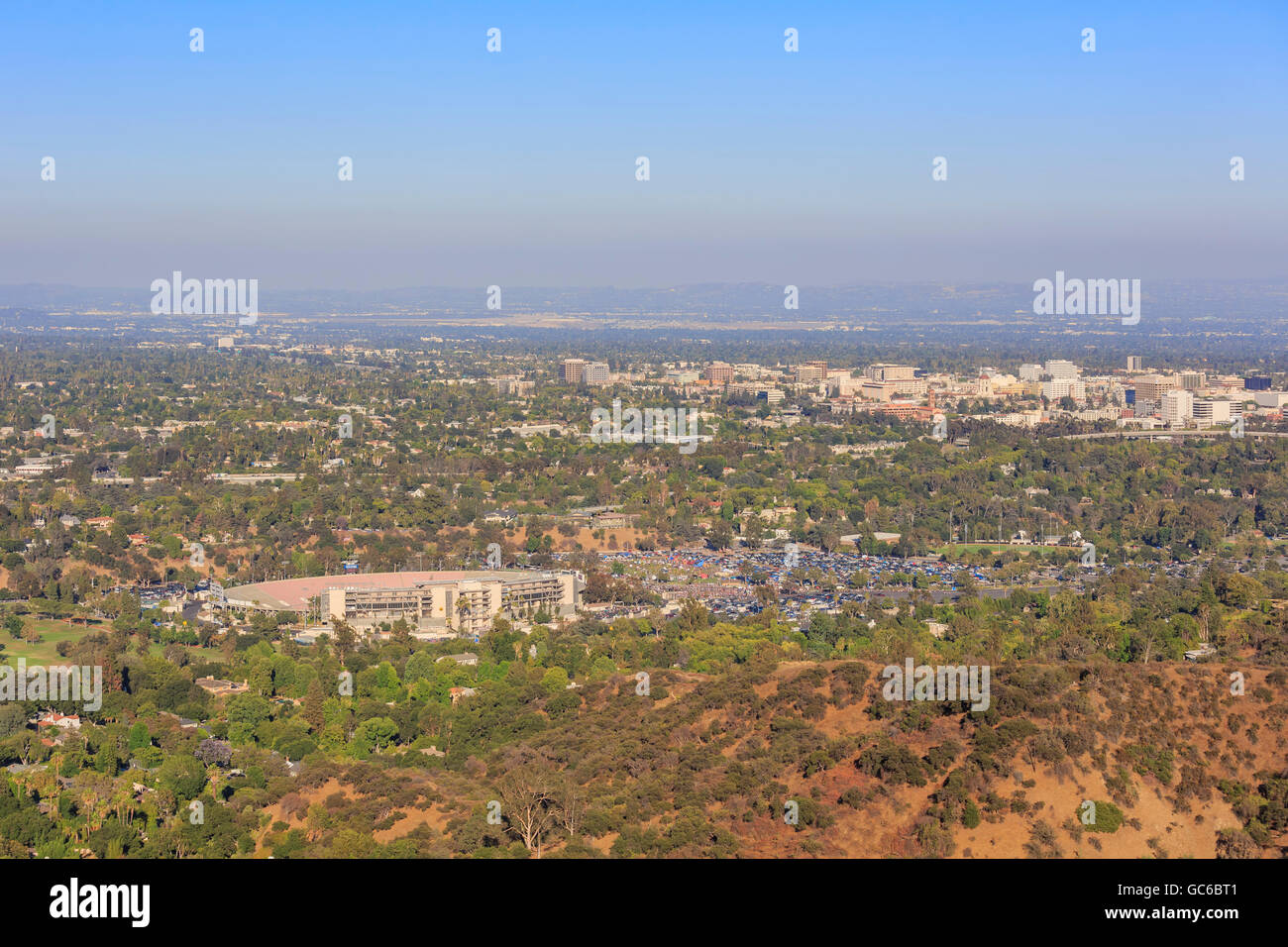 The beautiful Rose Bowl, Pasadena City hall and Pasadena downtown view ...