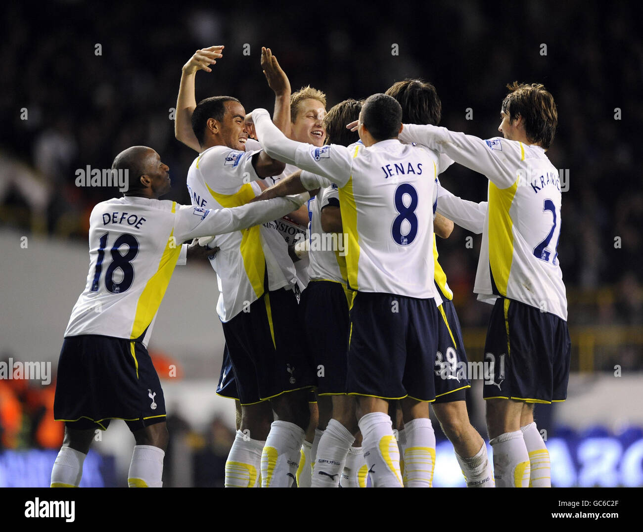 Tottenham hotspur players celebrate the eighth goal hi-res stock ...