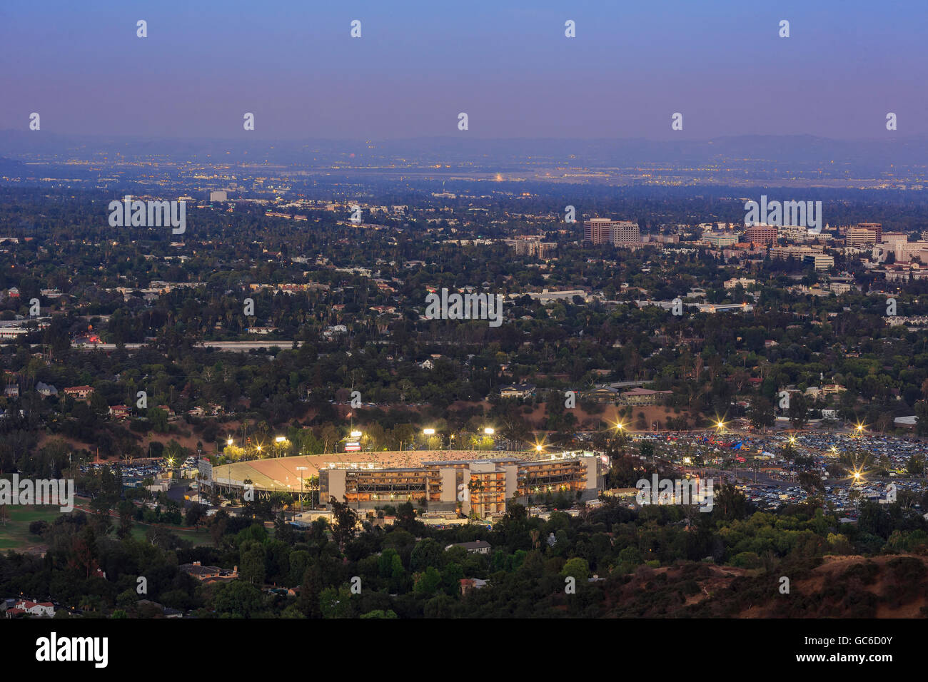 The beautiful Rose Bowl, Pasadena City hall and Pasadena downtown view ...