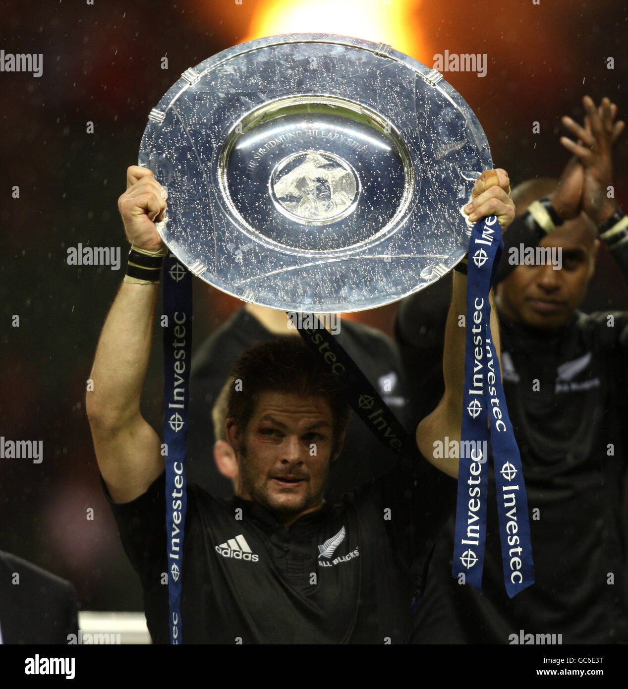 New Zealand captain Richie McCaw with the Hillary Shield following the ...