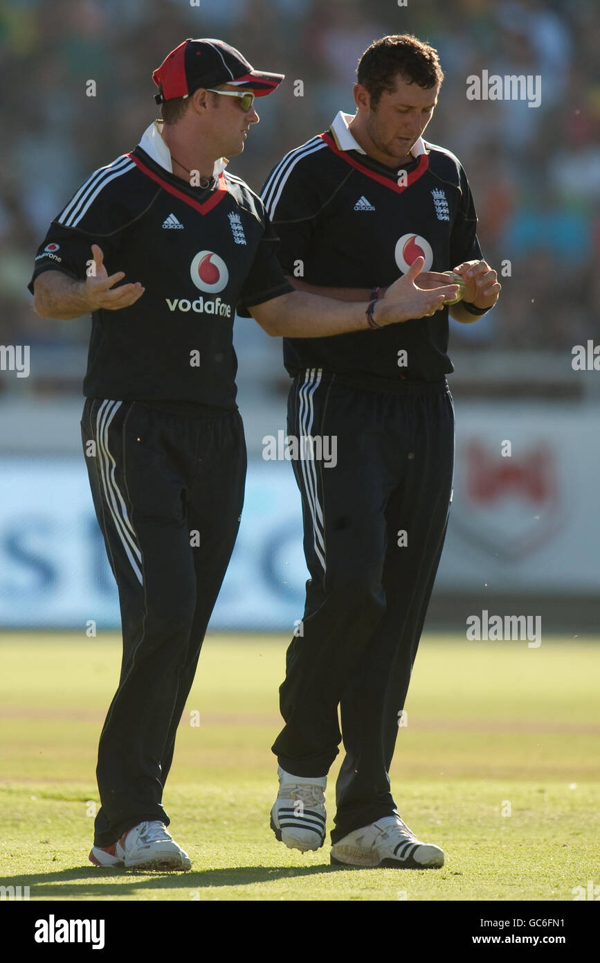 England captain Andrew Strauss with Tim Bresnan (right) during the ...