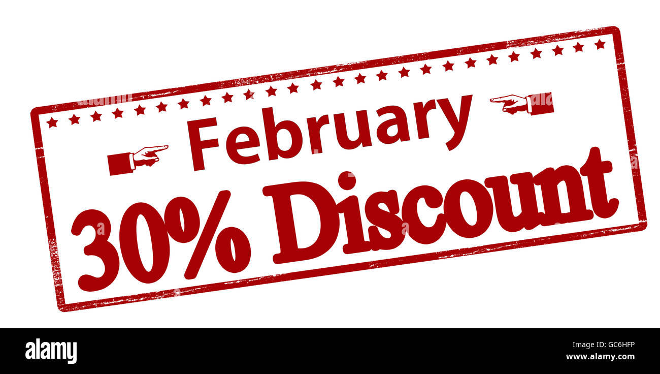 Rubber stamp with text February thirty percent discount inside, vector ...