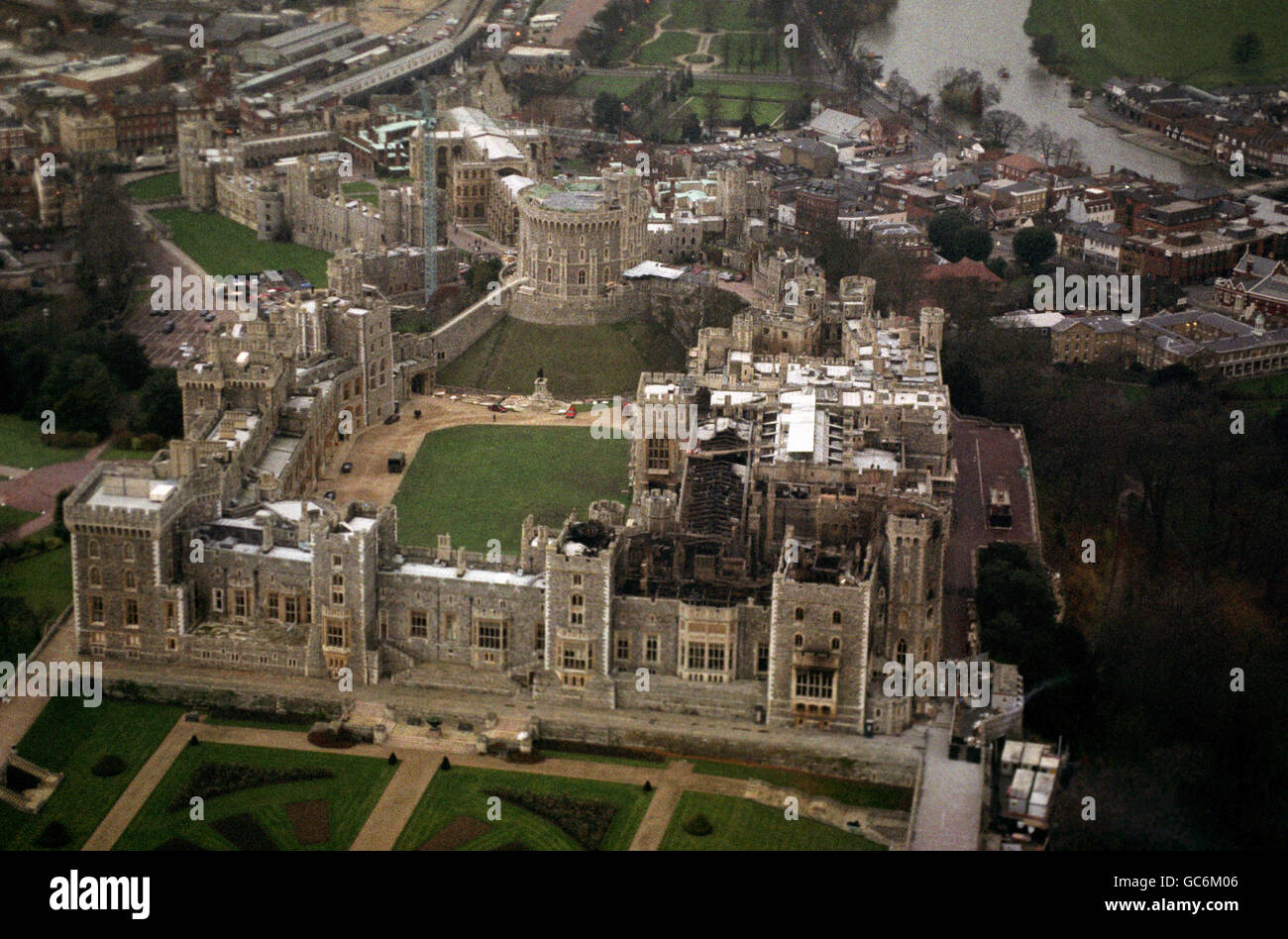 Disasters and Accidents - Windsor Castle Fire - Windsor. An aerial view ...
