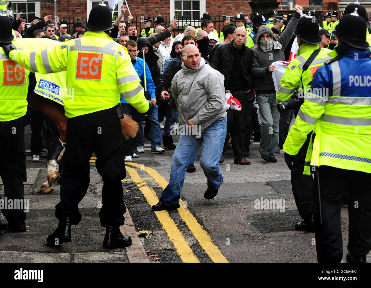 English Defence League protest. English Defence League members clash ...