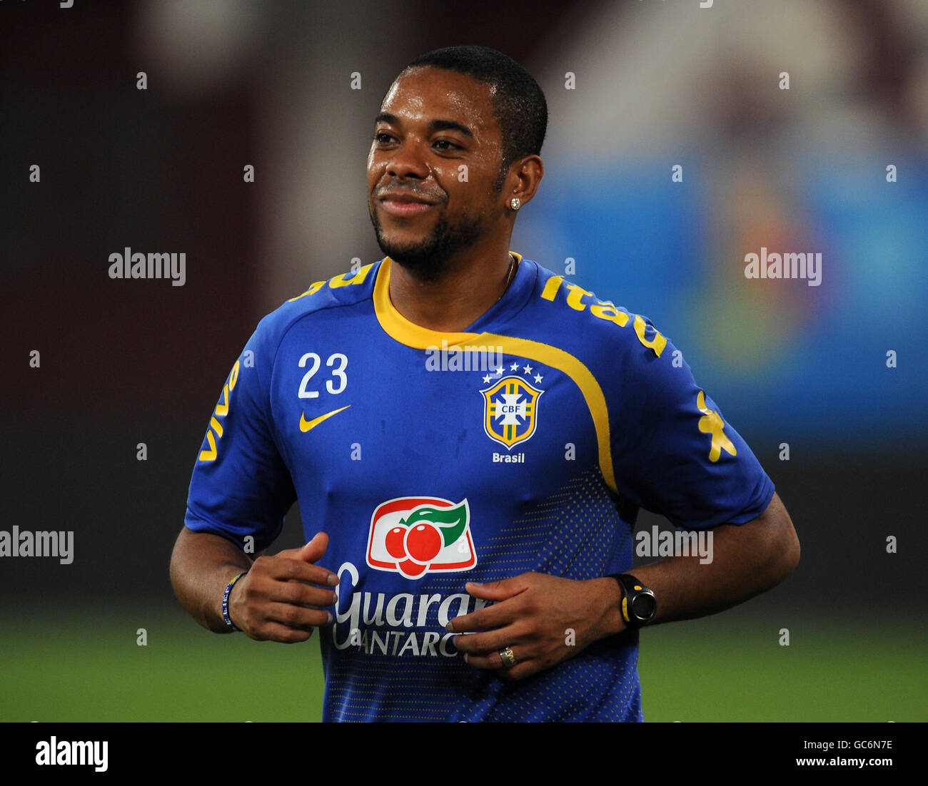 Brazil's Robinho during a training at the Khalifa International Stadium ...