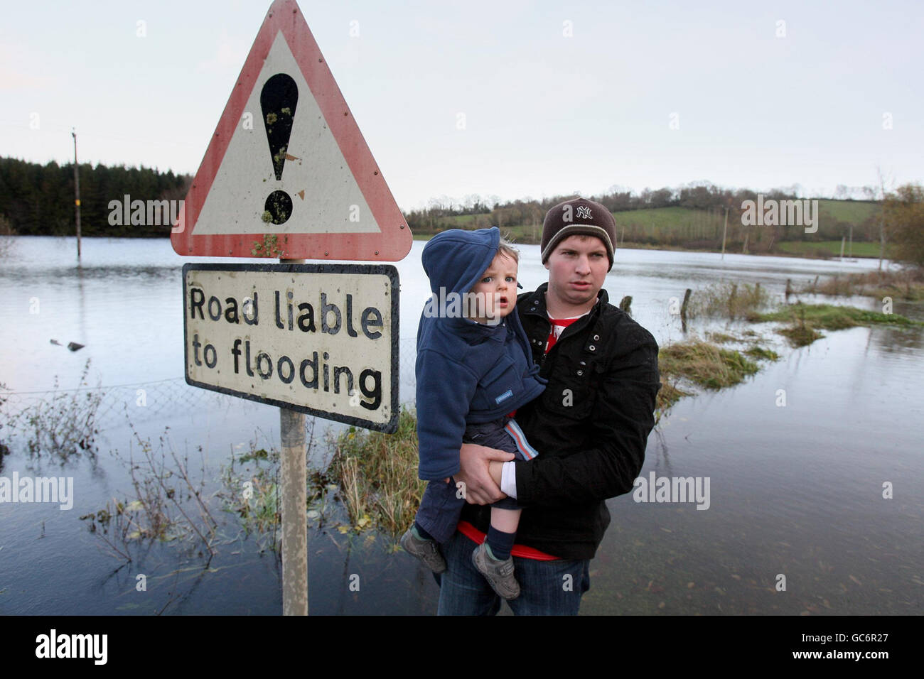 Chris McHugh with his son Jacob aged 14 months, on the Samsonagh road ...