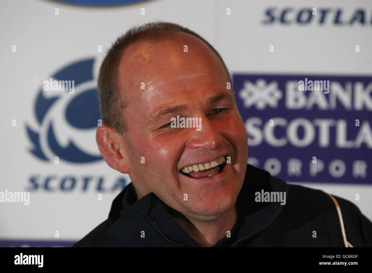 Scotland Head Coach Andy Robinson smiles during a Scottish rugby team ...