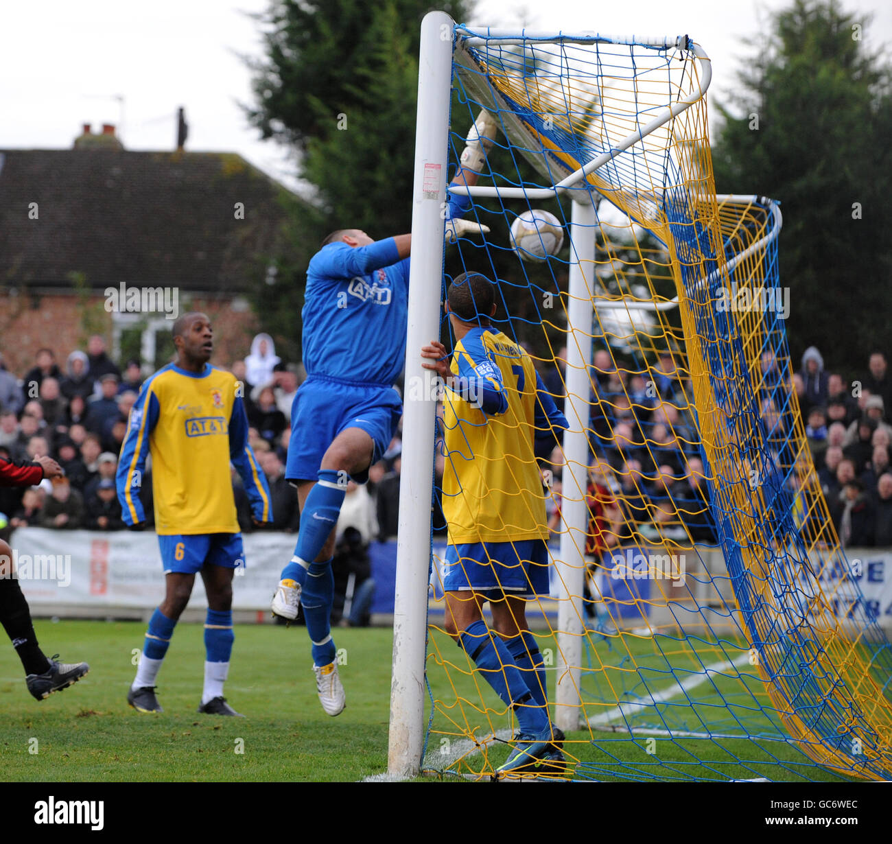 Millwall's Paul Robinson's shot (not in picture) goes over the head of ...