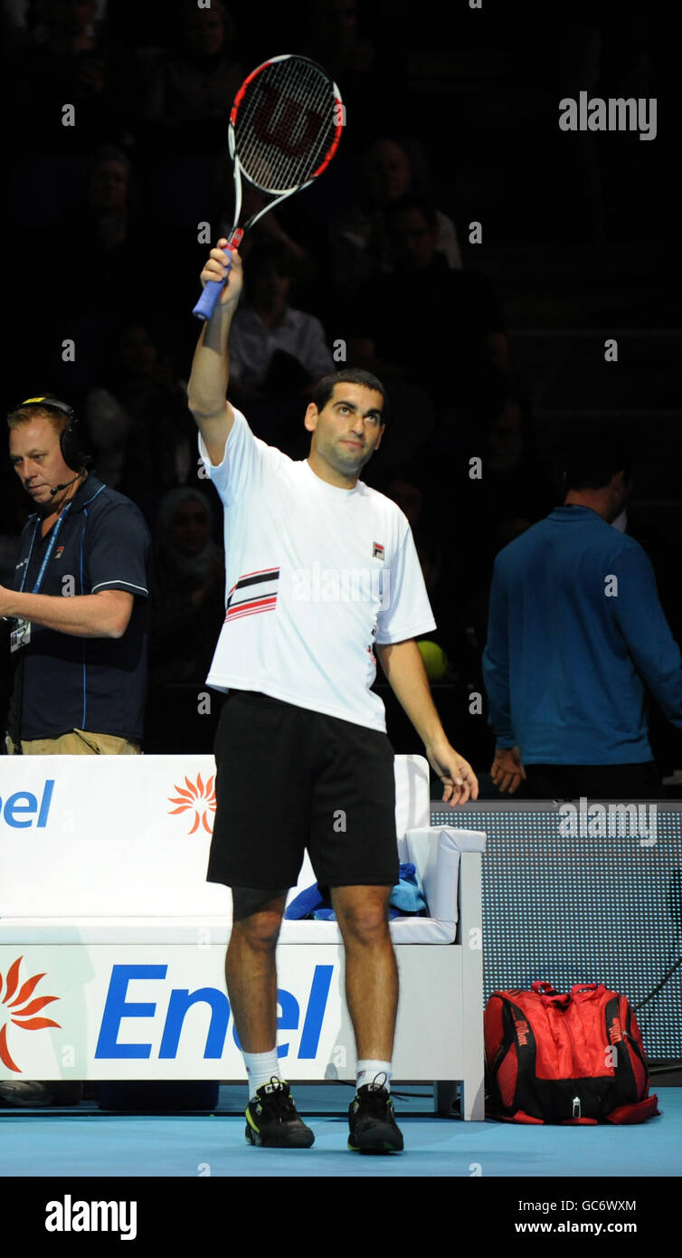 Israel's Andy Ram (left) celebrates during the Barclays ATP World ...