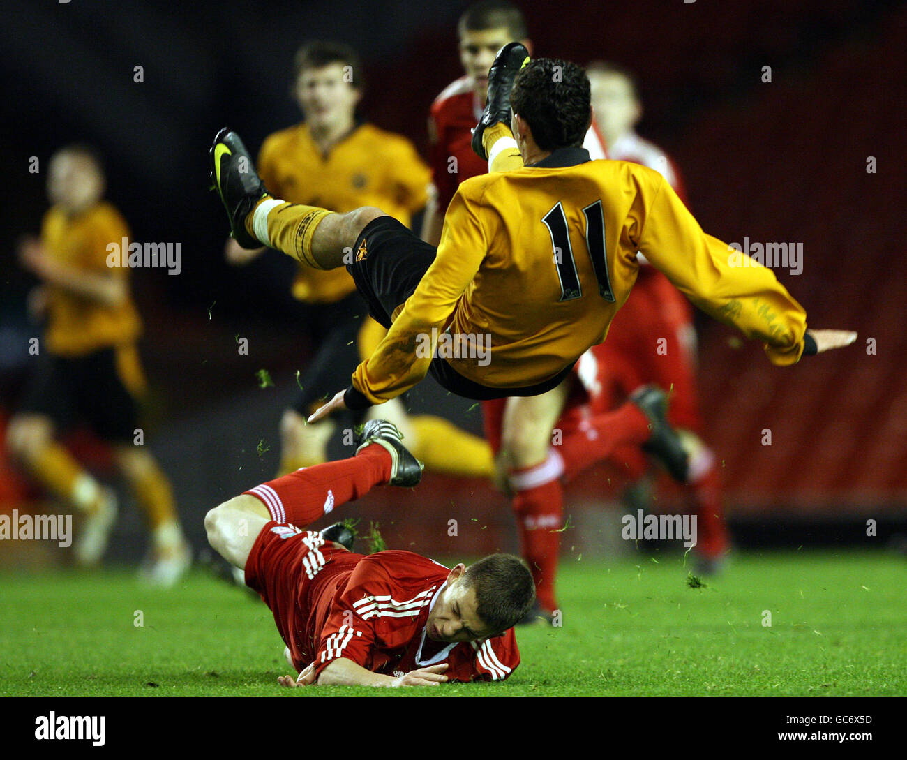 Liverpool's john Flanagan fouls Wolverhampton Wanderers' zeli Ismail ...
